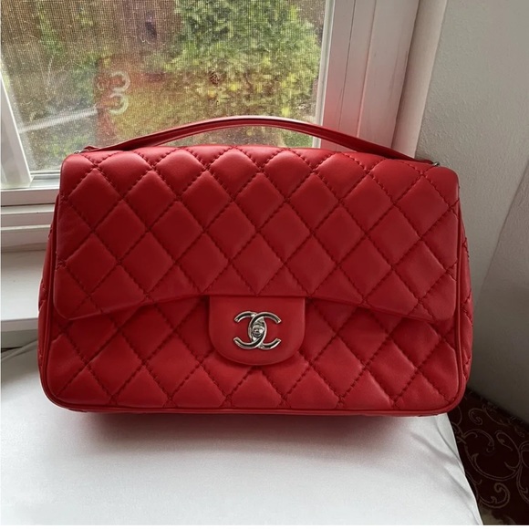 CHANEL | Bags | Chanel Coral Red Maxi Double Flap Classic Quilted ...